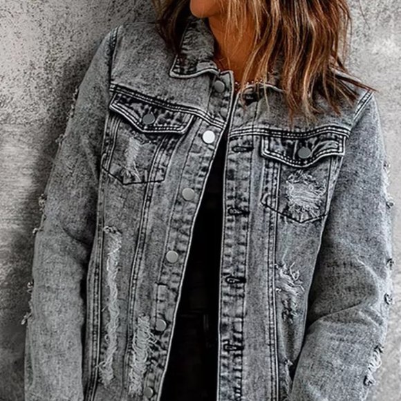 Unbranded | Jackets & Coats | Distressed Black Denim Jacket | Poshmark